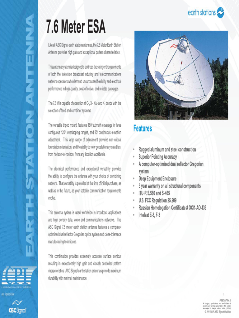 Asc Signal 109 7 6m C X Dual Band Low Pim Earth Station Antenna | PDF ...