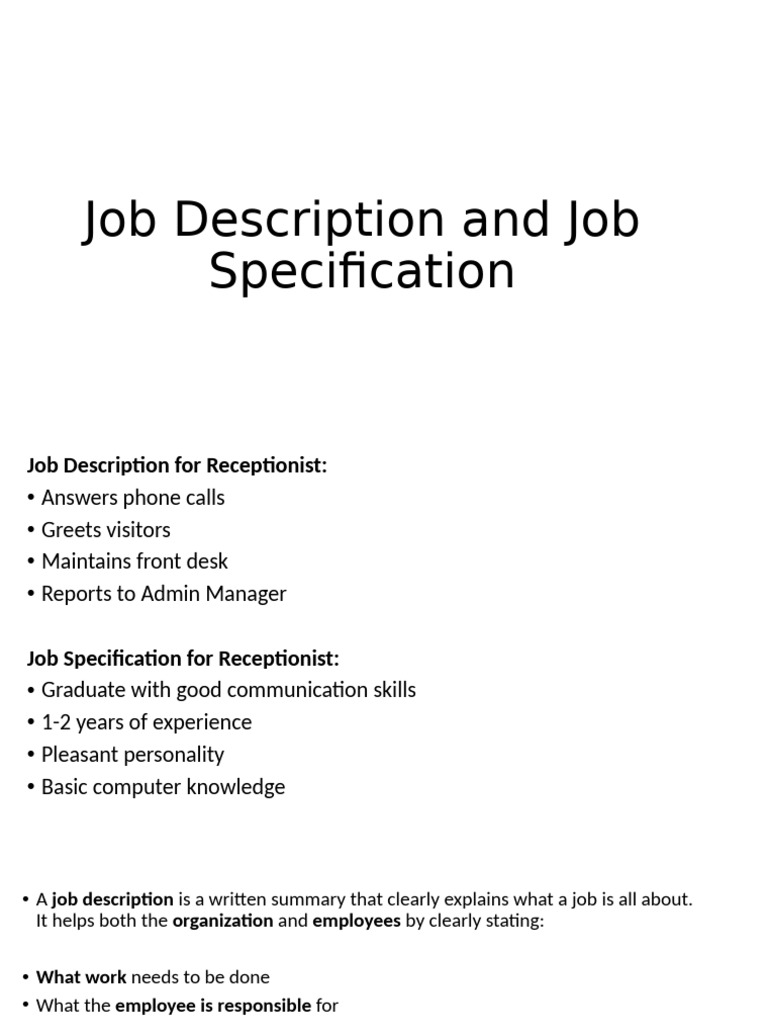 Receptionist Job Description & Specification | PDF | Social Psychology ...