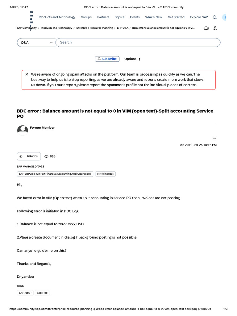 SAP BDC Error: Balance Not Zero | PDF | Enterprise Resource Planning ...