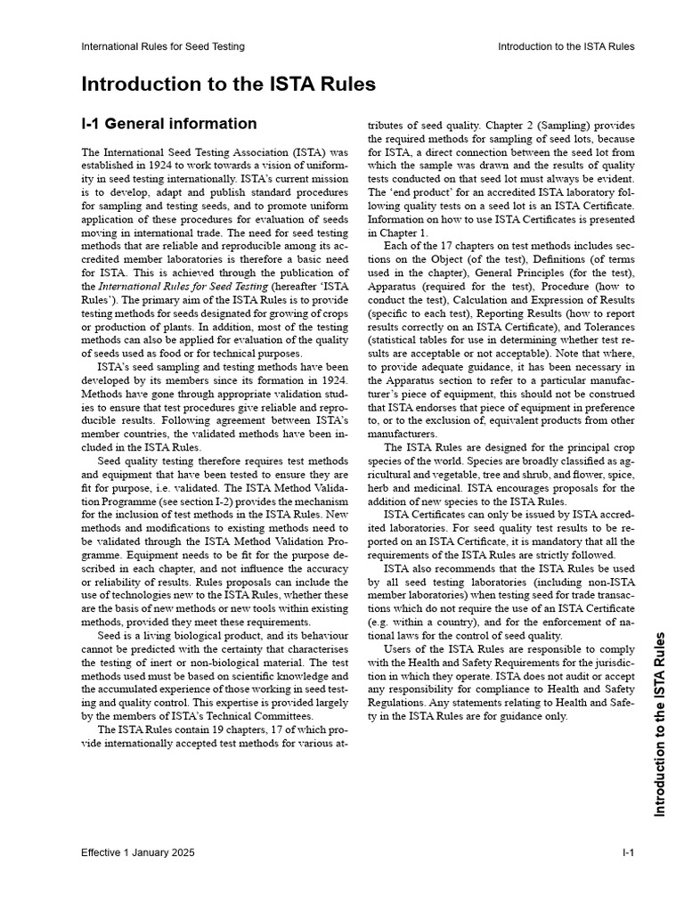 ISTA Rules for Seed Testing 2025 | PDF