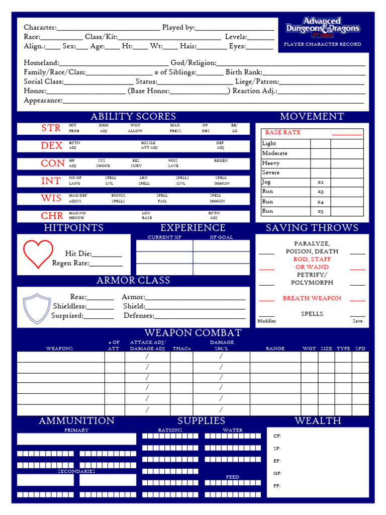 Player Character Record Template | PDF | Role Playing Games