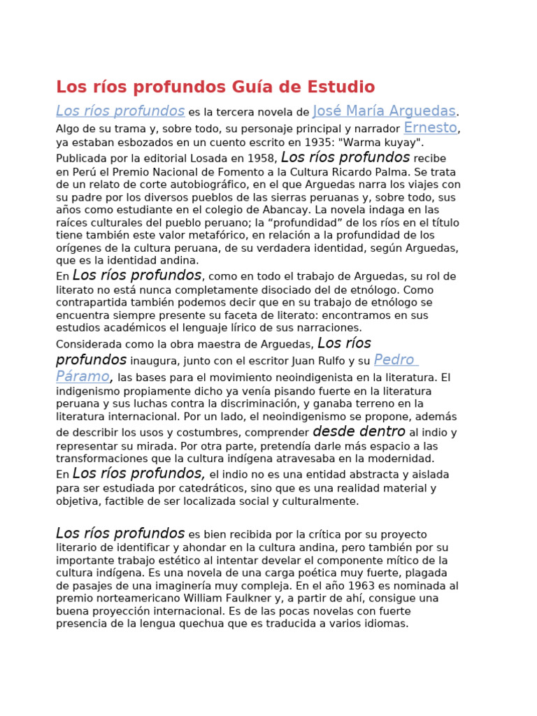 Análisis de "Los ríos profundos" de Arguedas | PDF | Escritura