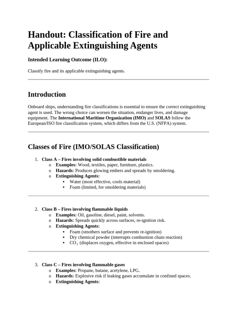 Maritime Fire Classification and Safety | PDF | Fires | Combustion
