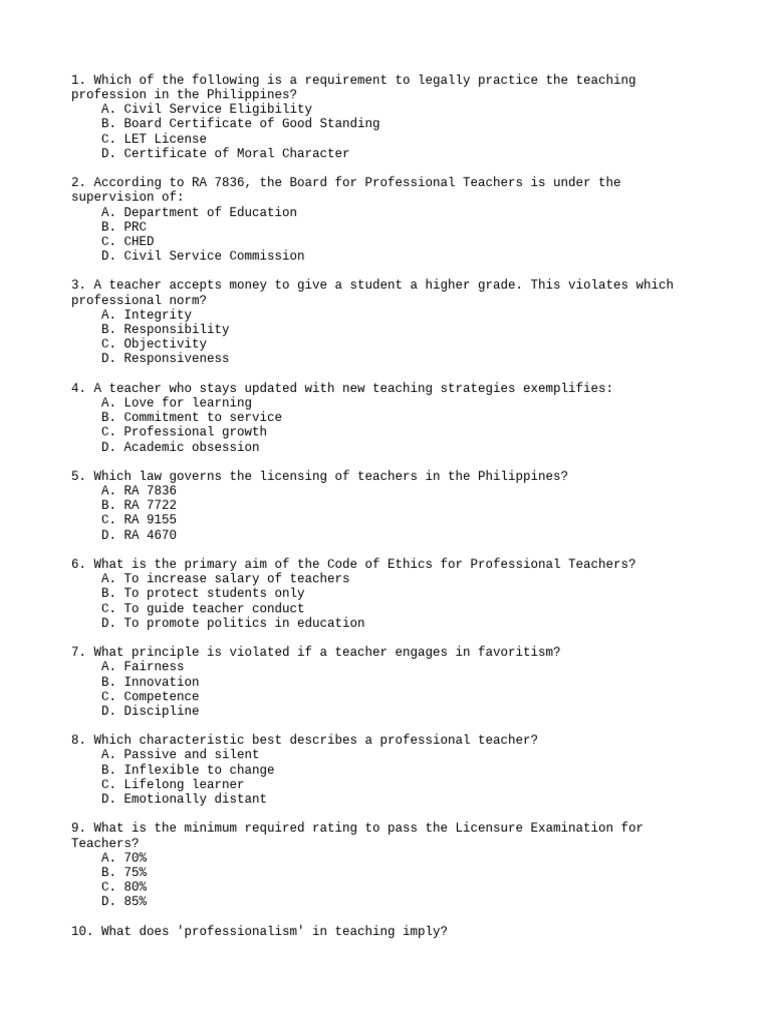 LET Mock Exam for Teacher Licensure | PDF | Teachers | Profession