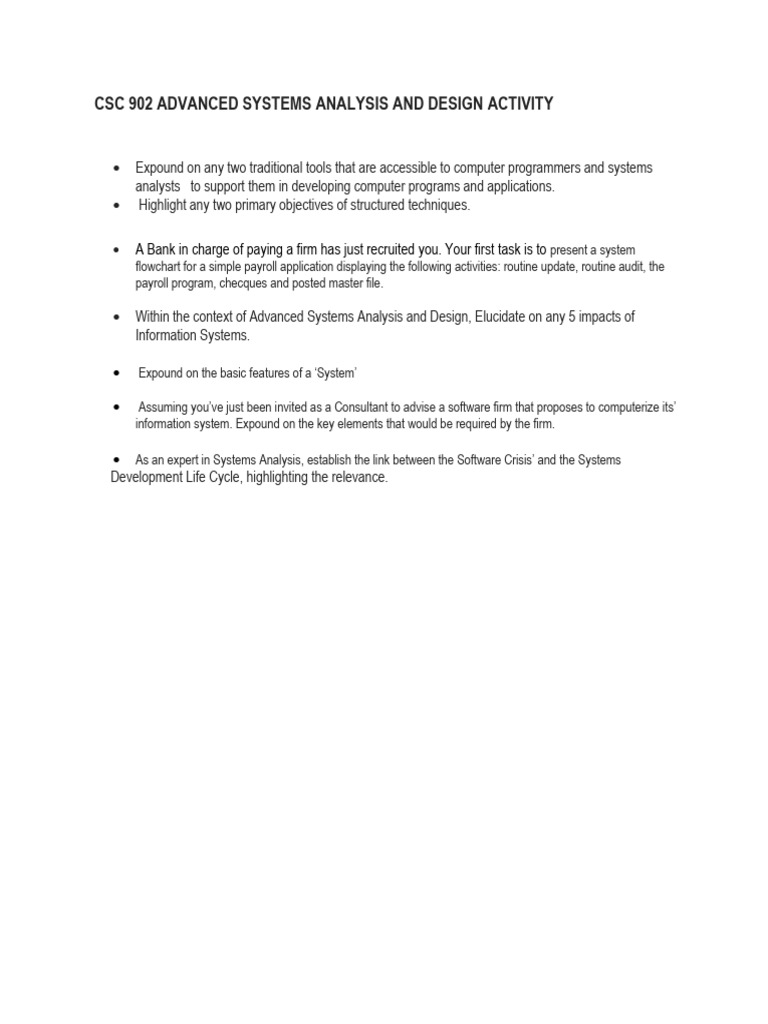 CSC 902 Advanced Systems Analysis and Design Activity | PDF