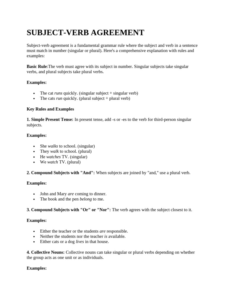 Subject-Verb Agreement Explained | PDF | Grammatical Number | Subject ...