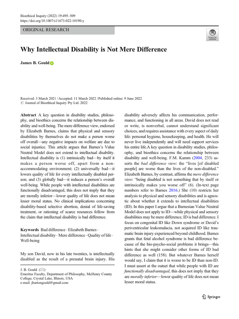 Intellectual Disability: Beyond Mere Difference | PDF | Well Being ...