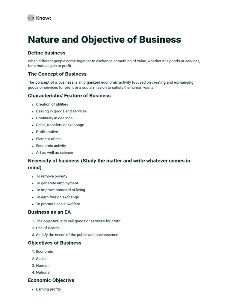Nature and Objective of Business | PDF
