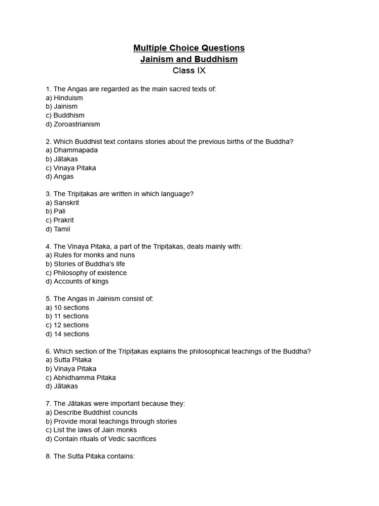 Multiple Choice Questions Jainism and Buddhism | PDF | Sutra | Noble ...