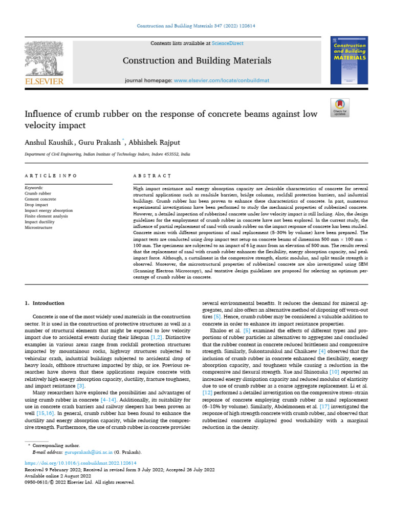 Crumb Rubber's Impact on Concrete Beams | PDF | Concrete | Deformation ...