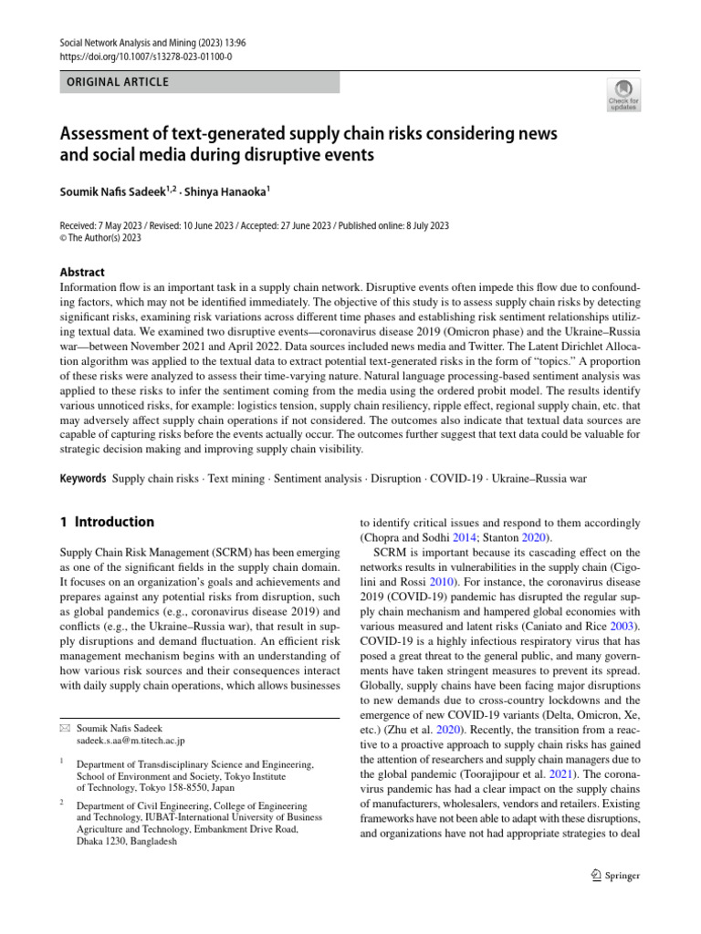 Sadeek and Hanaoka, 2023 | PDF | Supply Chain | Risk