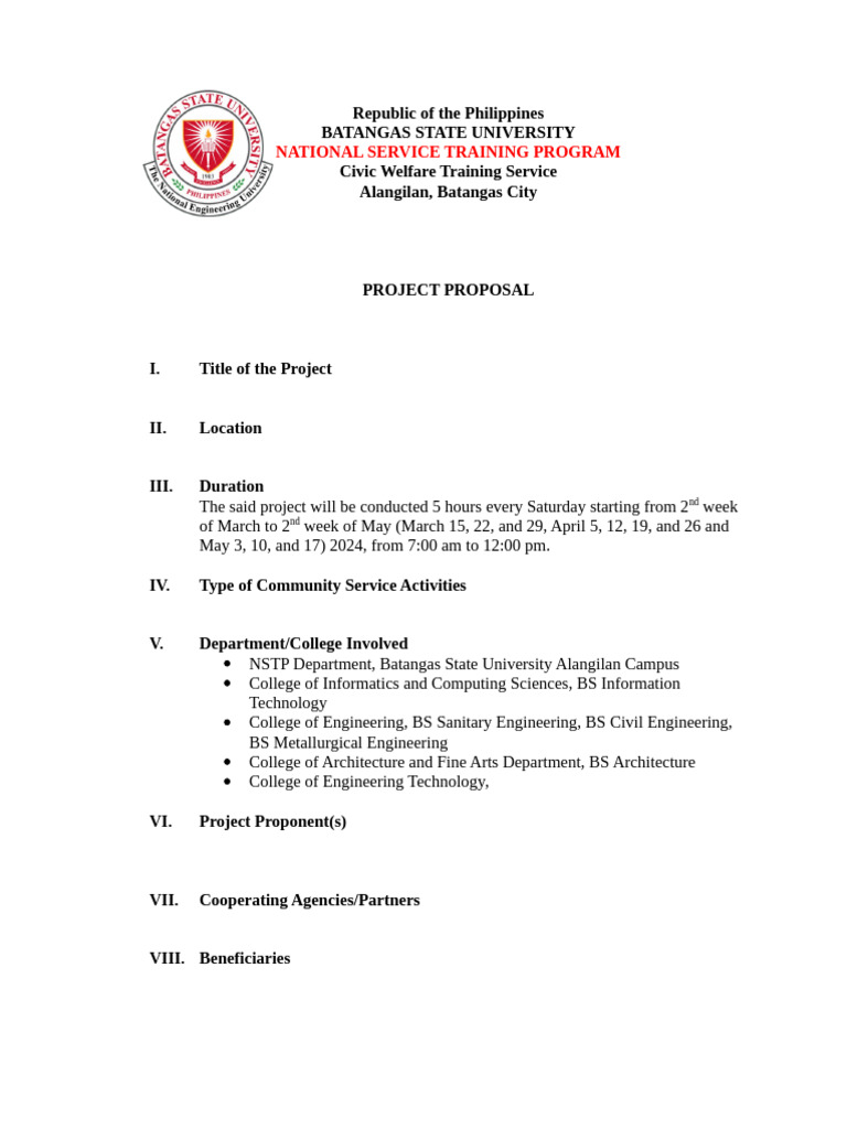 NSTP Community Service Project Proposal | PDF