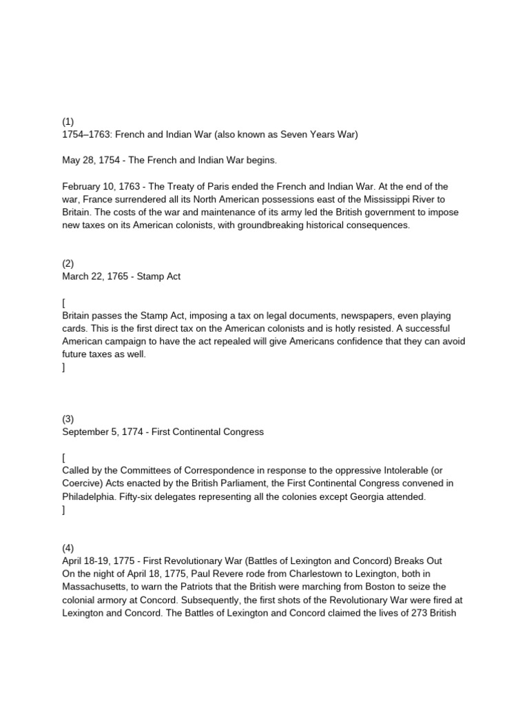 American Revolution Timeline Project Notes | PDF | American Revolution ...