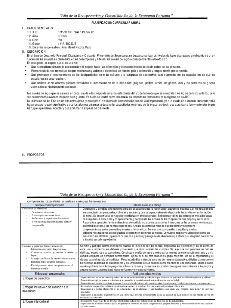 Plan Curricular de DPCC para 1° Secundaria | PDF | Evaluación ...