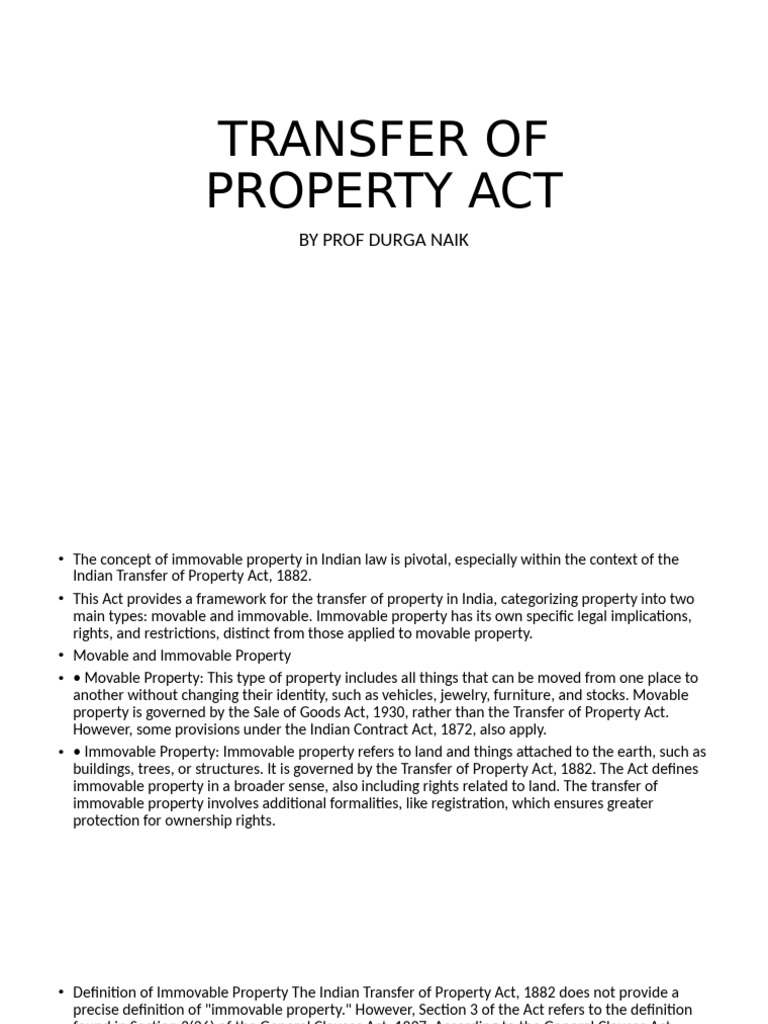 Immovable Property Under Transfer Act | PDF | Property | Real Property