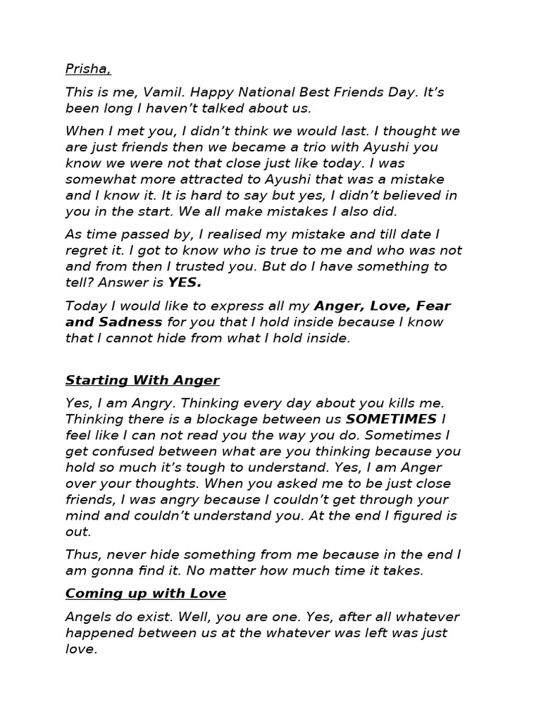 A Letter To My Friend | PDF | Anger