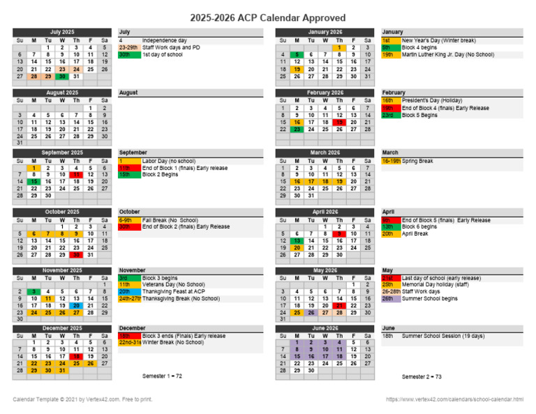 ACP 2025-2026 School Calendar | PDF