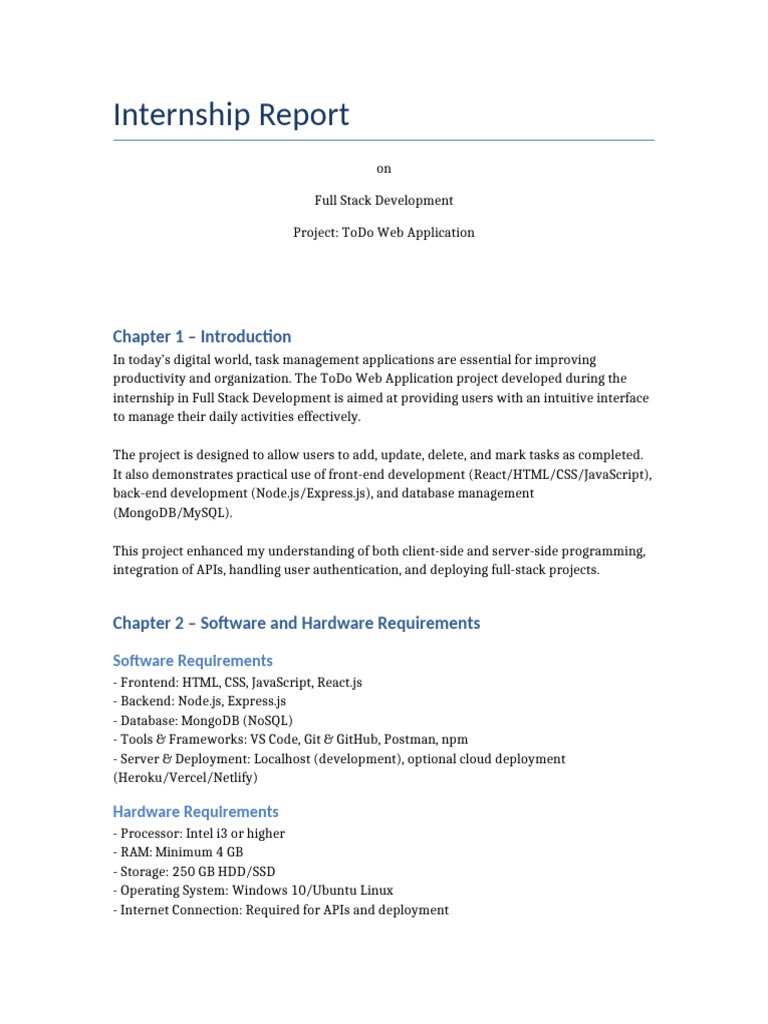 Full Stack ToDo Web App Internship Report | PDF | Software Development ...