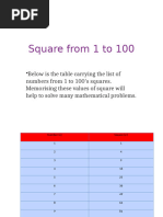 List of Square Numbers 1-100 | PDF