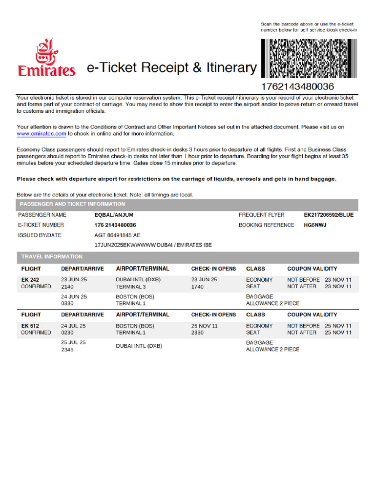 Emirates Ticket | PDF