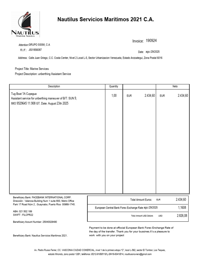 Marine Services Invoice for Nautilus | PDF | Financial Markets ...