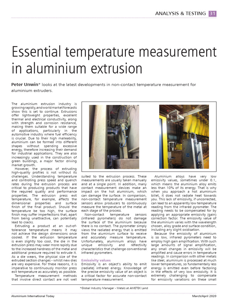 Non-Contact Temperature Measurement in Aluminium Extrusion | PDF ...