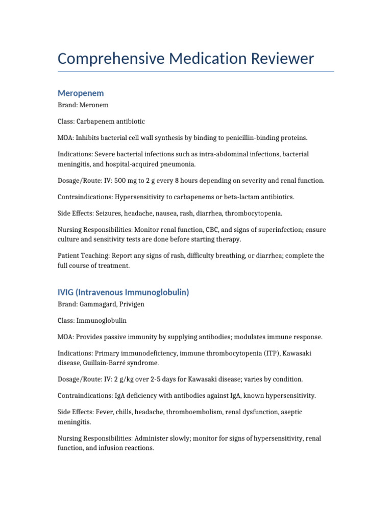 Meropenem and IVIG Medication Review | PDF