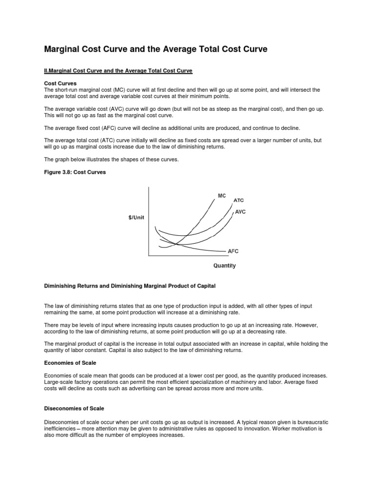 II - Marginal Cost Curve and The Average Total Cost Curve Cost Curves ...