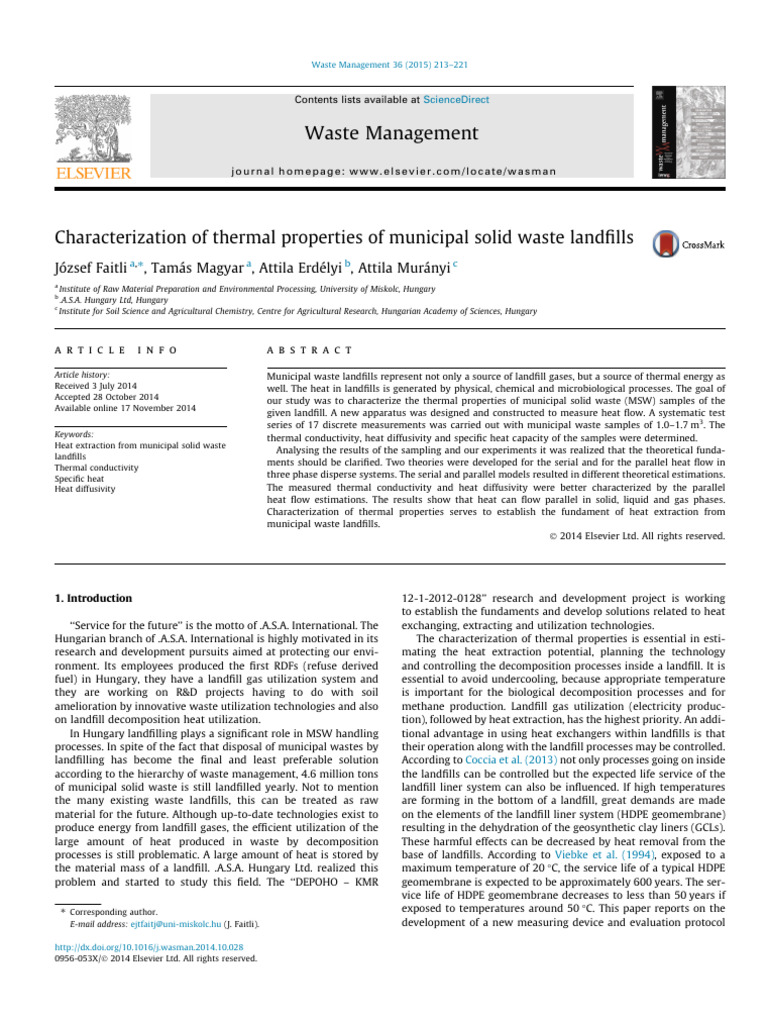 Thermal Properties of Landfill Waste | PDF | Heat | Temperature
