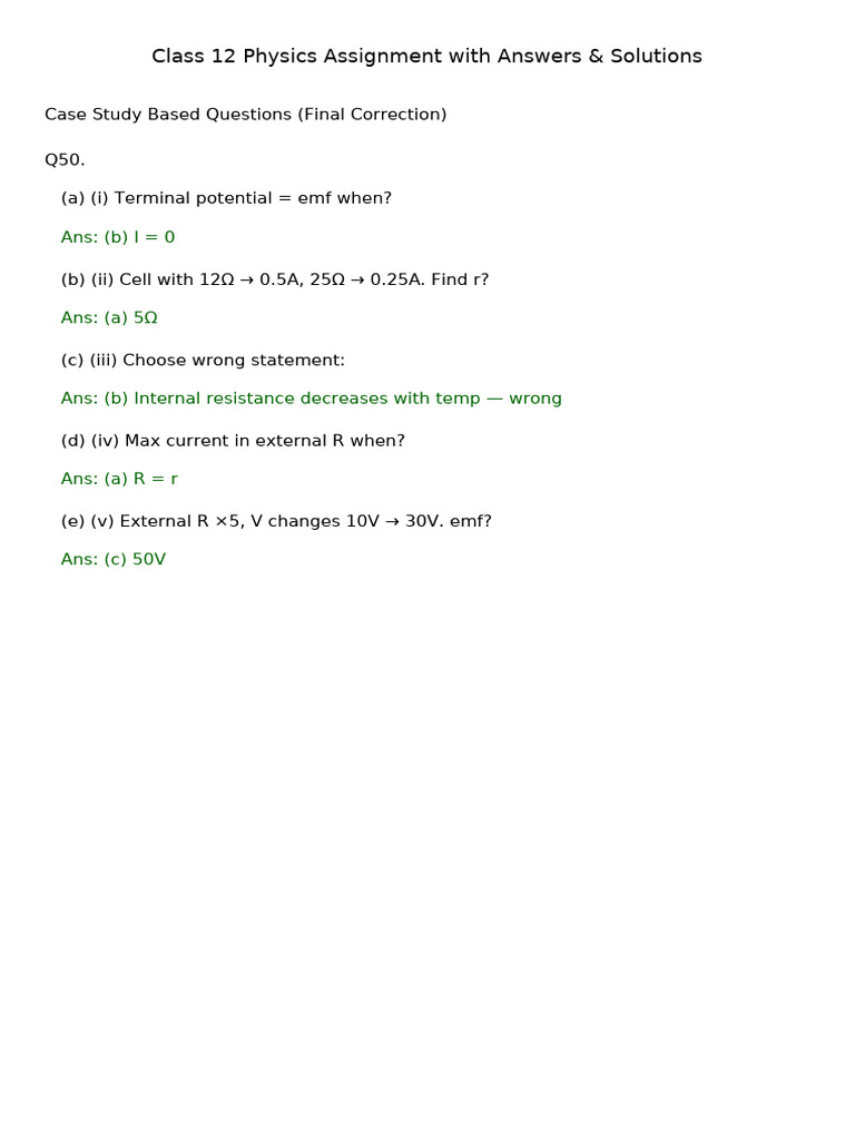 Class 12 Physics Assignment Q50 FIXED ONLY | PDF