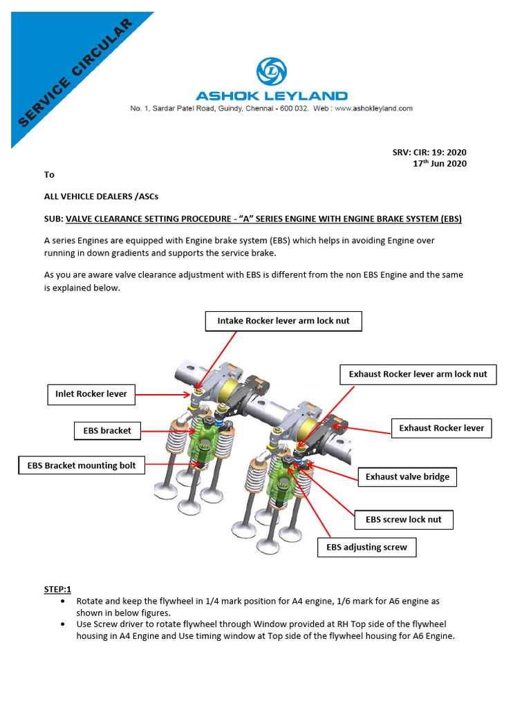EBS Valve Clearance Setting Guide | PDF | Nut (Hardware) | Piston