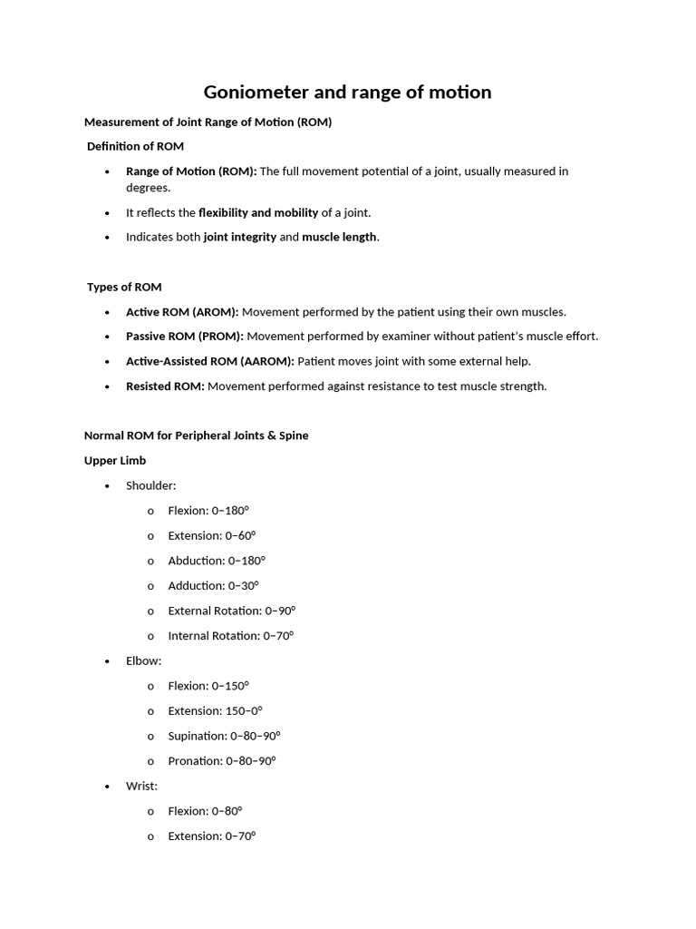 Goniometer: Measuring Joint ROM | PDF | Anatomical Terms Of Motion ...