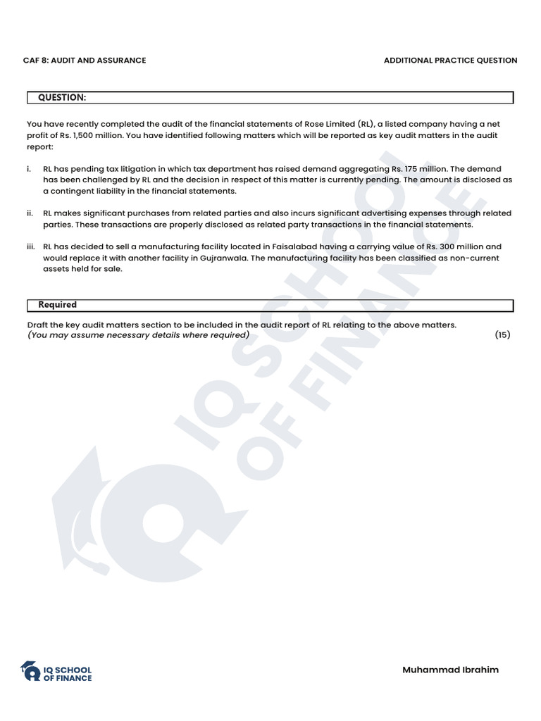 Rose Limited (RL) Answer | PDF | Audit | Taxes