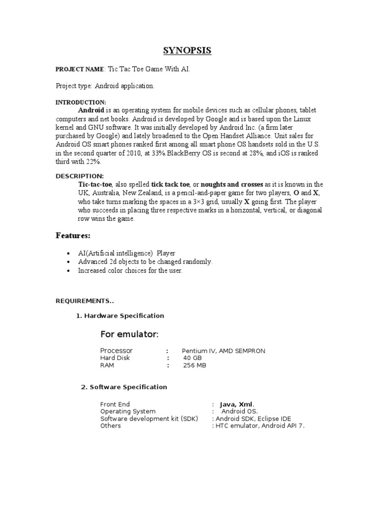 Synopsis: Android Is An Operating System For Mobile Devices Such As Cellular Phones, Tablet | PDF