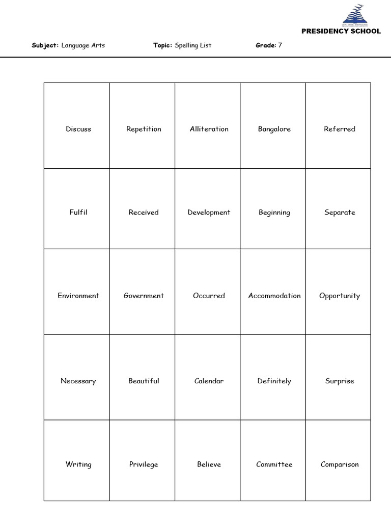 Holiday Homework Spelling List | PDF