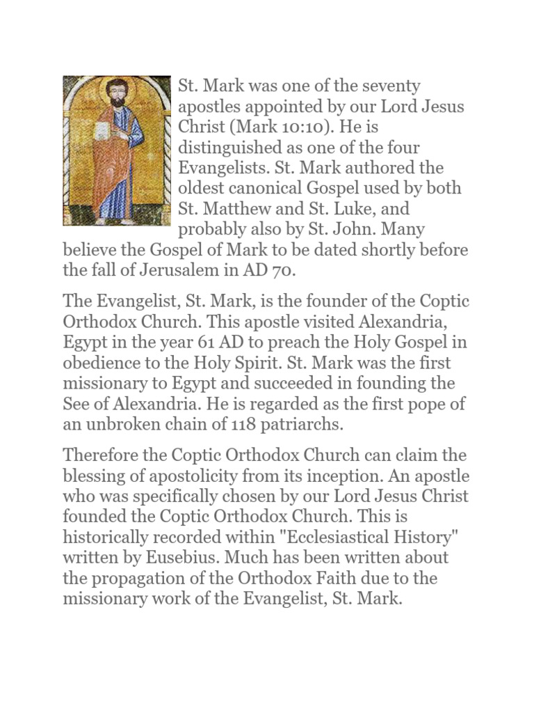 St. Mark: Apostle and Evangelist's Legacy | PDF | Jesus | New Testament ...