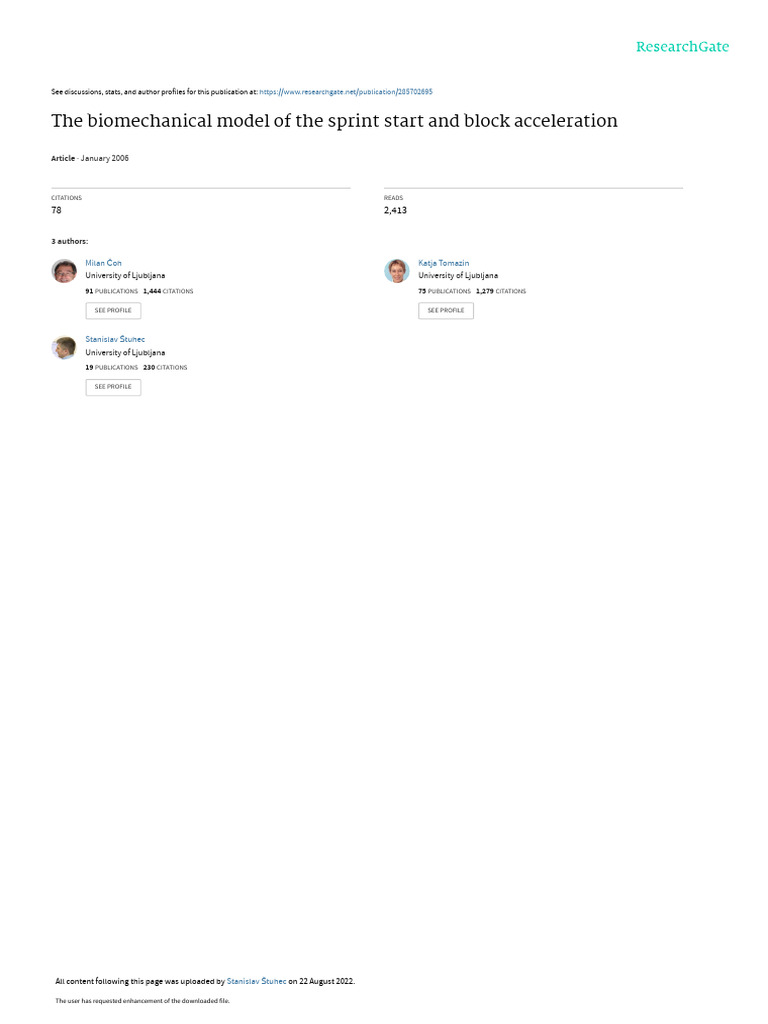 The Biomechanical Model of The Sprint Start and | PDF | Kinematics | Acceleration