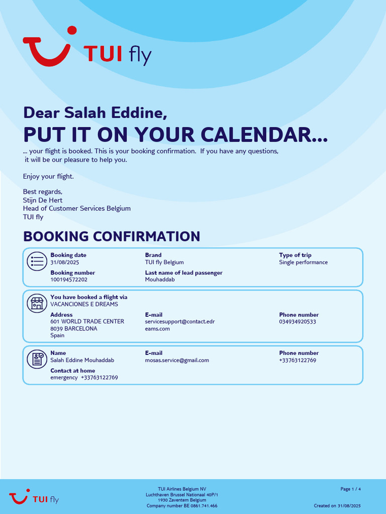 TUI Fly Booking Confirmation for Flight | PDF | Aviation | Airlines