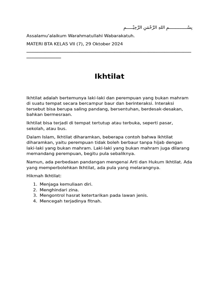 Materi Bta Kelas (7) IKHTILAT | PDF