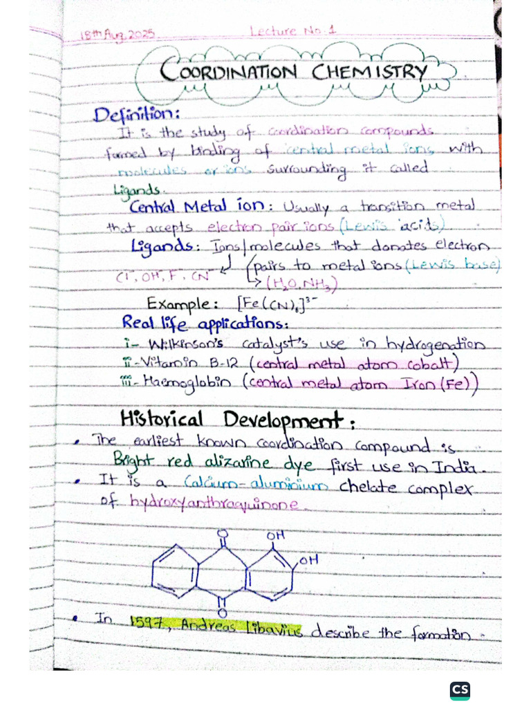 Coordination Chem Lectures Included in 1st Quiz | PDF