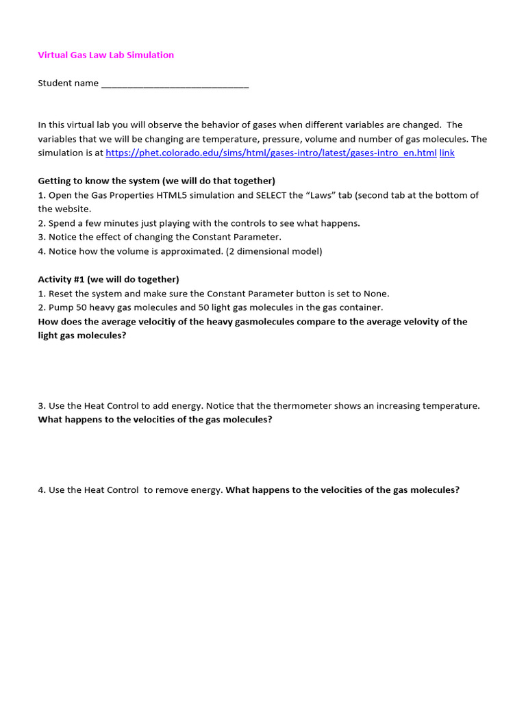 Gas Laws Virtual Lab Chem 32A - 2 | PDF | Gases | Quantity