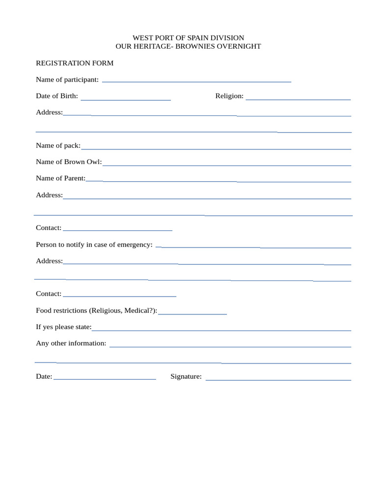 Brownies Overnight Registration & Health Forms | PDF | Medicine ...