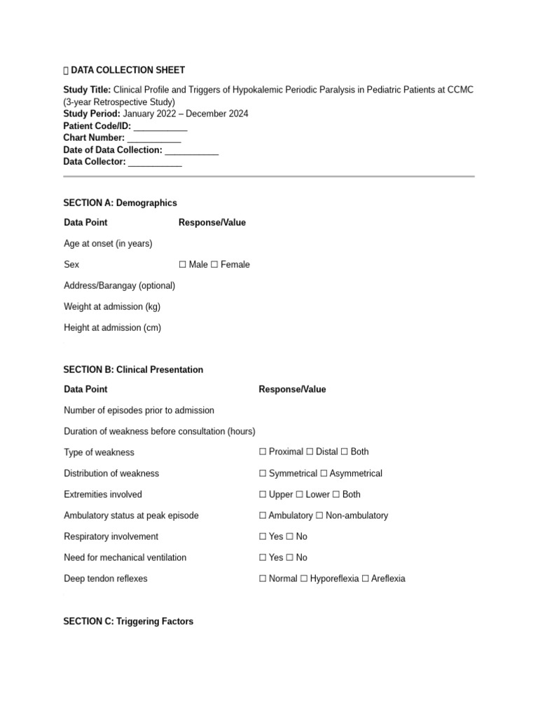 HPP - Data Collection Sheet | PDF | Medical Specialties | Diseases And ...