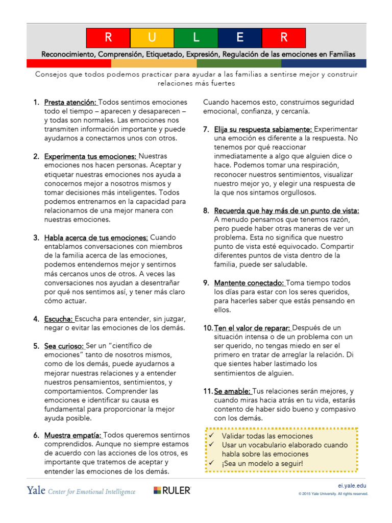 Habilidades RULER para Familias Emocionales | PDF | Las emociones ...