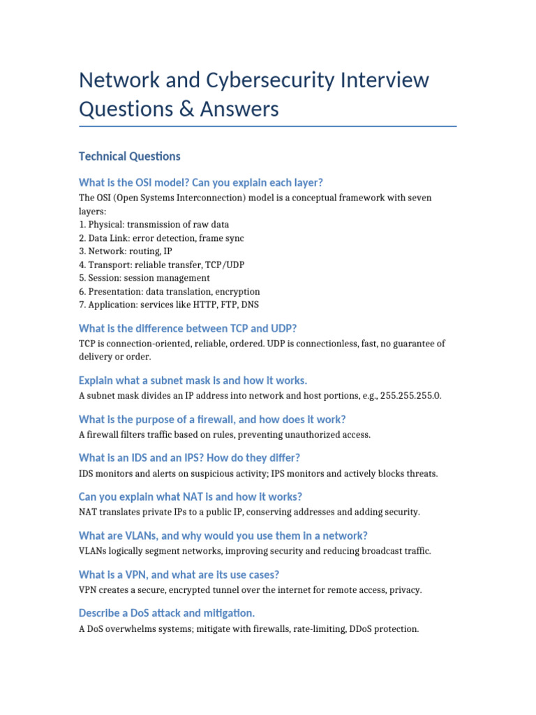 Network and Cybersecurity Interview Q&A | PDF | Computer Network | Security