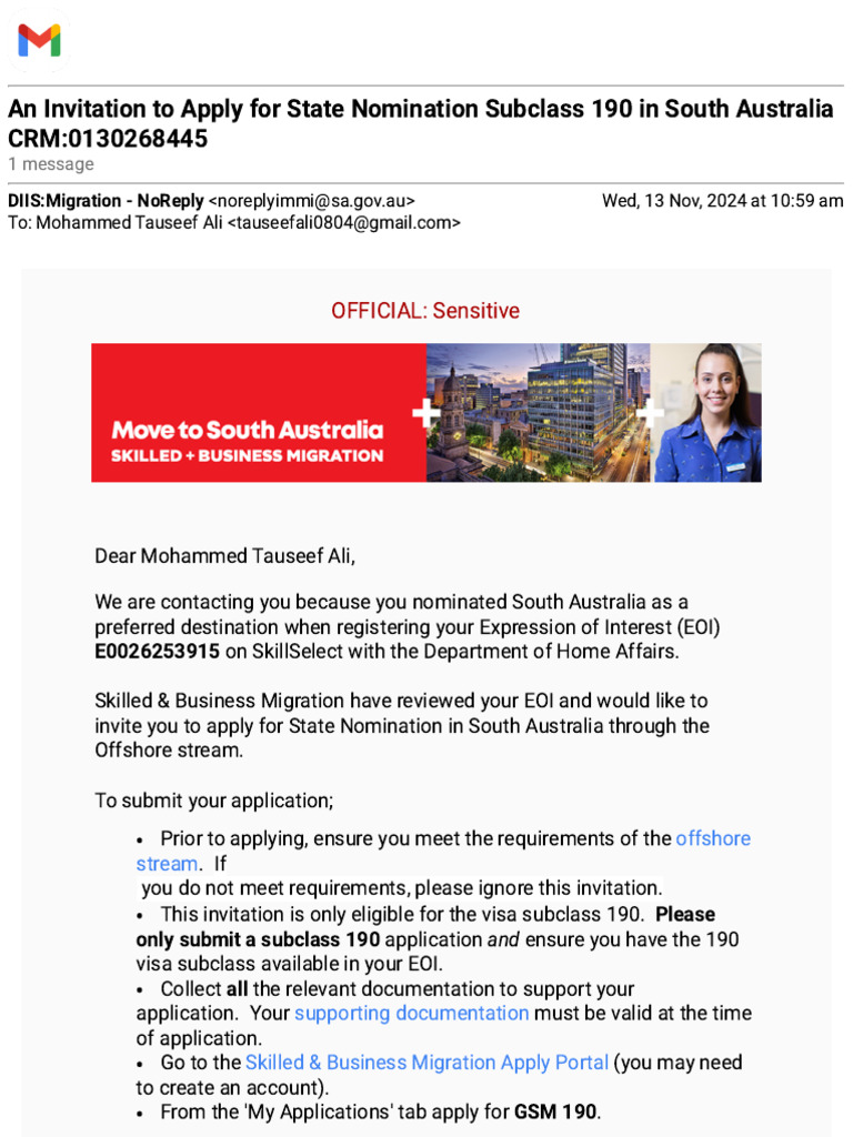 South Australia State Nomination Invite | PDF