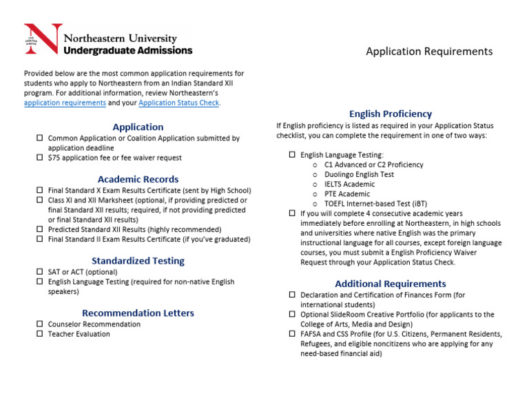 Fall22 Most Common Application Requirements Indian Standard XII | PDF ...