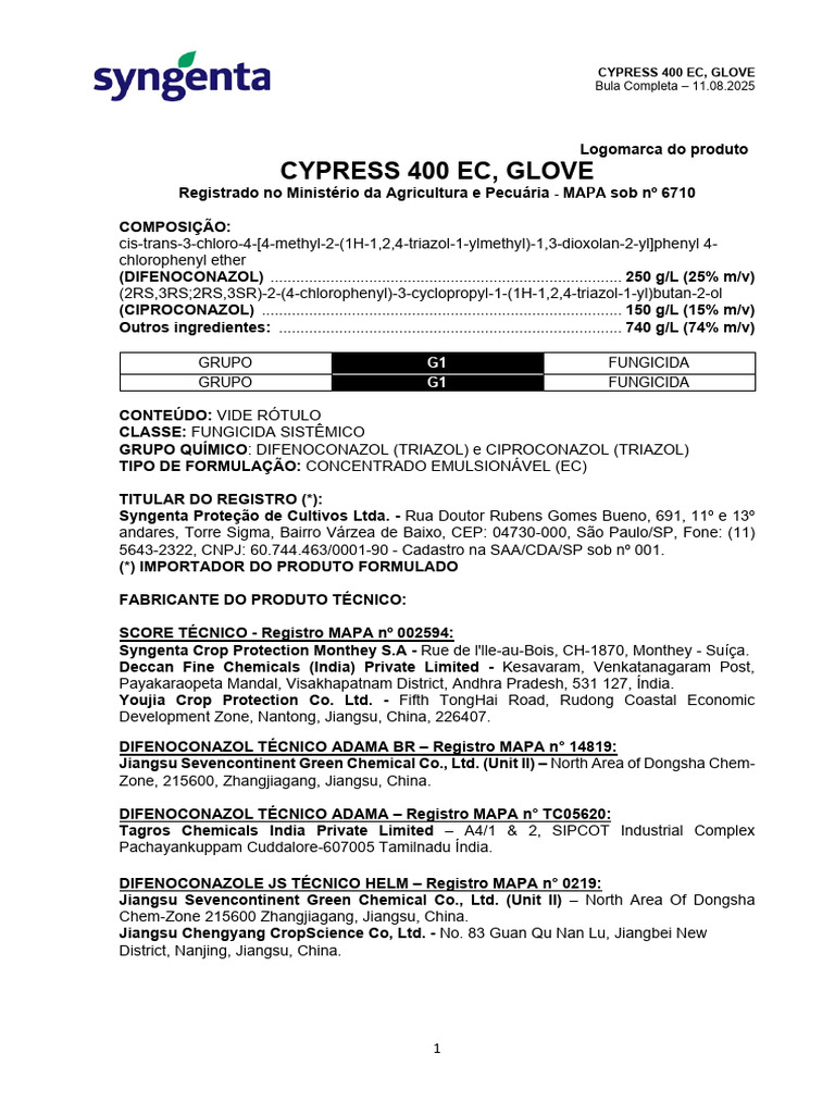 Bula do Fungicida Cypress 400 EC | PDF | Fungicida | Fungo