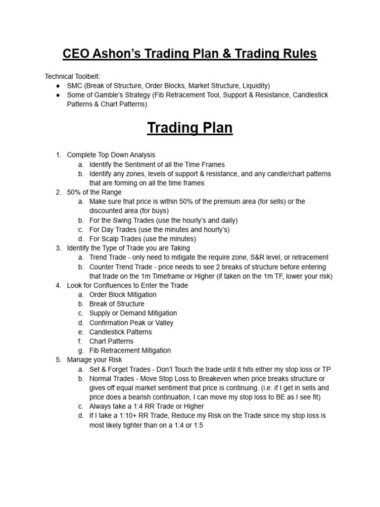 Ashon's Trading Plan & Rules Guide | PDF | Financial Markets | Market ...