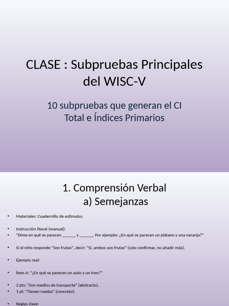 Subpruebas del WISC-V: Guía Completa | PDF